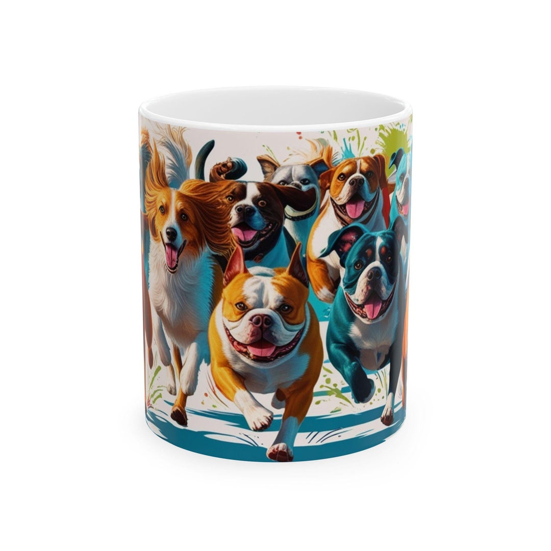 Joyful Jumble Running Dogs Mug, Hounds, Bulldogs, Collies, Dog Breeds ...