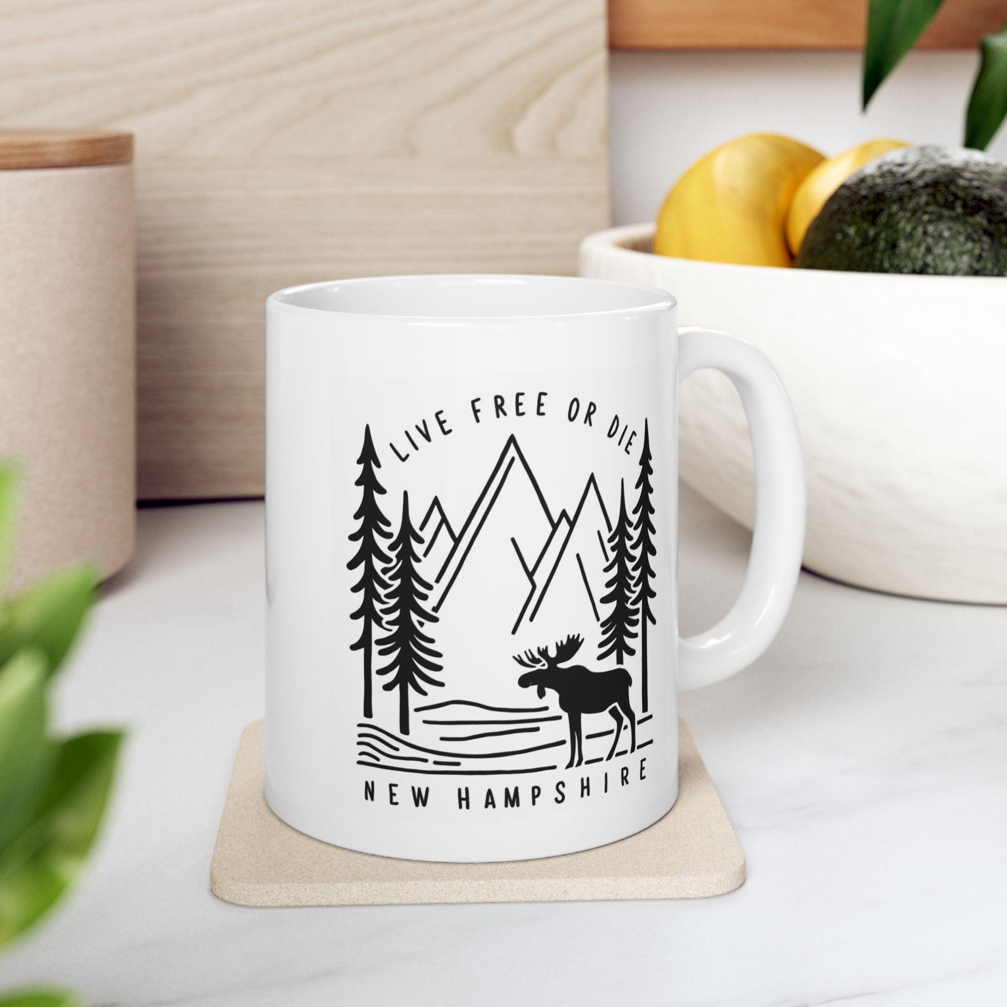 New Hampshire - Live Free or Die Mug, Moose Decor, State Motto Art ...