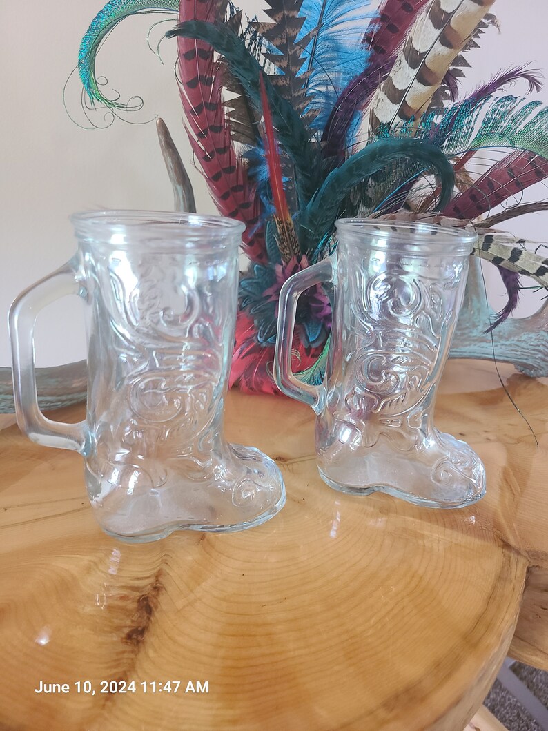 2 Cowboy Boot Beer Mugs Anchor Hocking - Etsy
