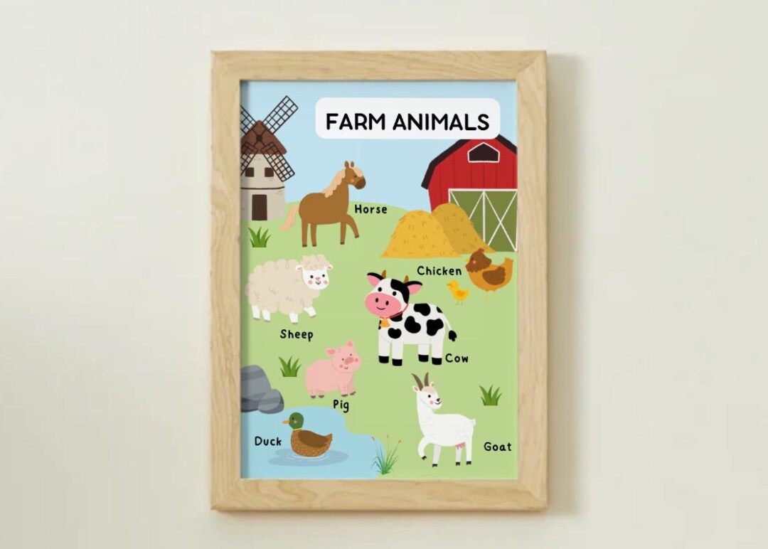 Farm Animals Poster, Educational Print, Classroom, Playroom Wall Art - Etsy