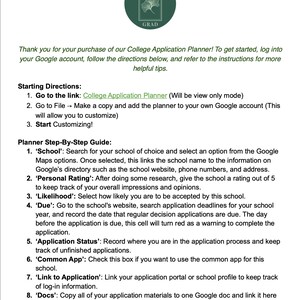 College Application Planner - Etsy