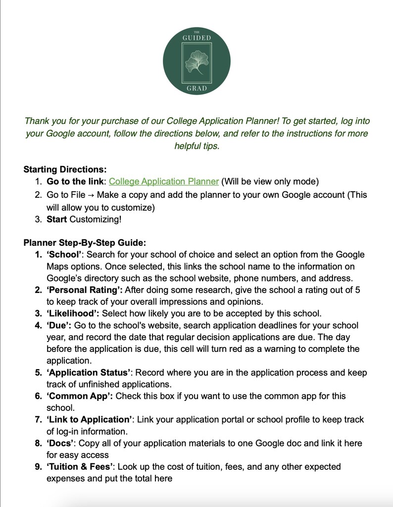 College Application Planner - Etsy