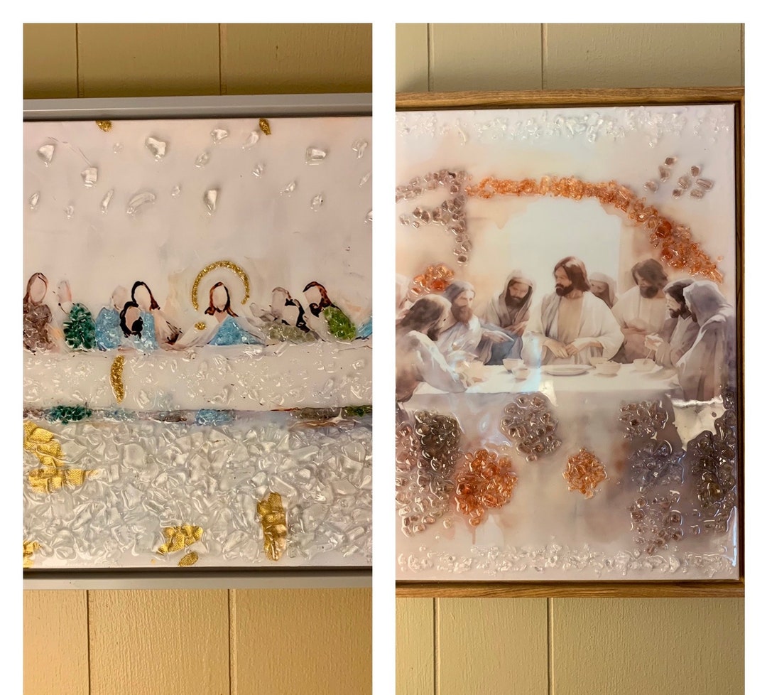 Crushed Glass and Resin Religious Lords Supper Print Embellished and ...