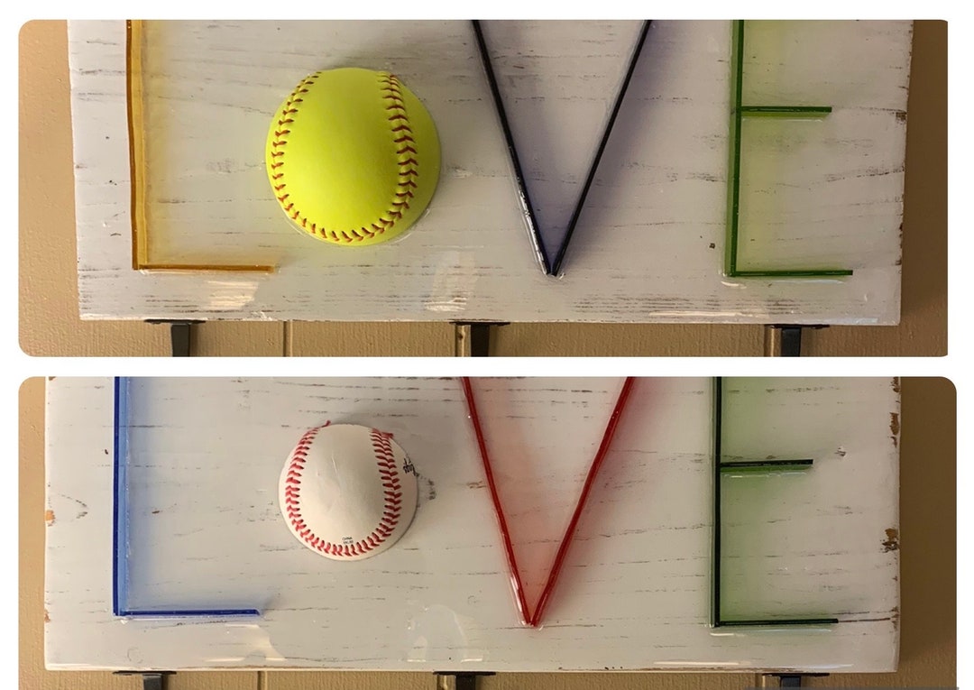 Softball Wall Wall Hanging, 3D Baseball Half Cut Stained Glass Resin ...