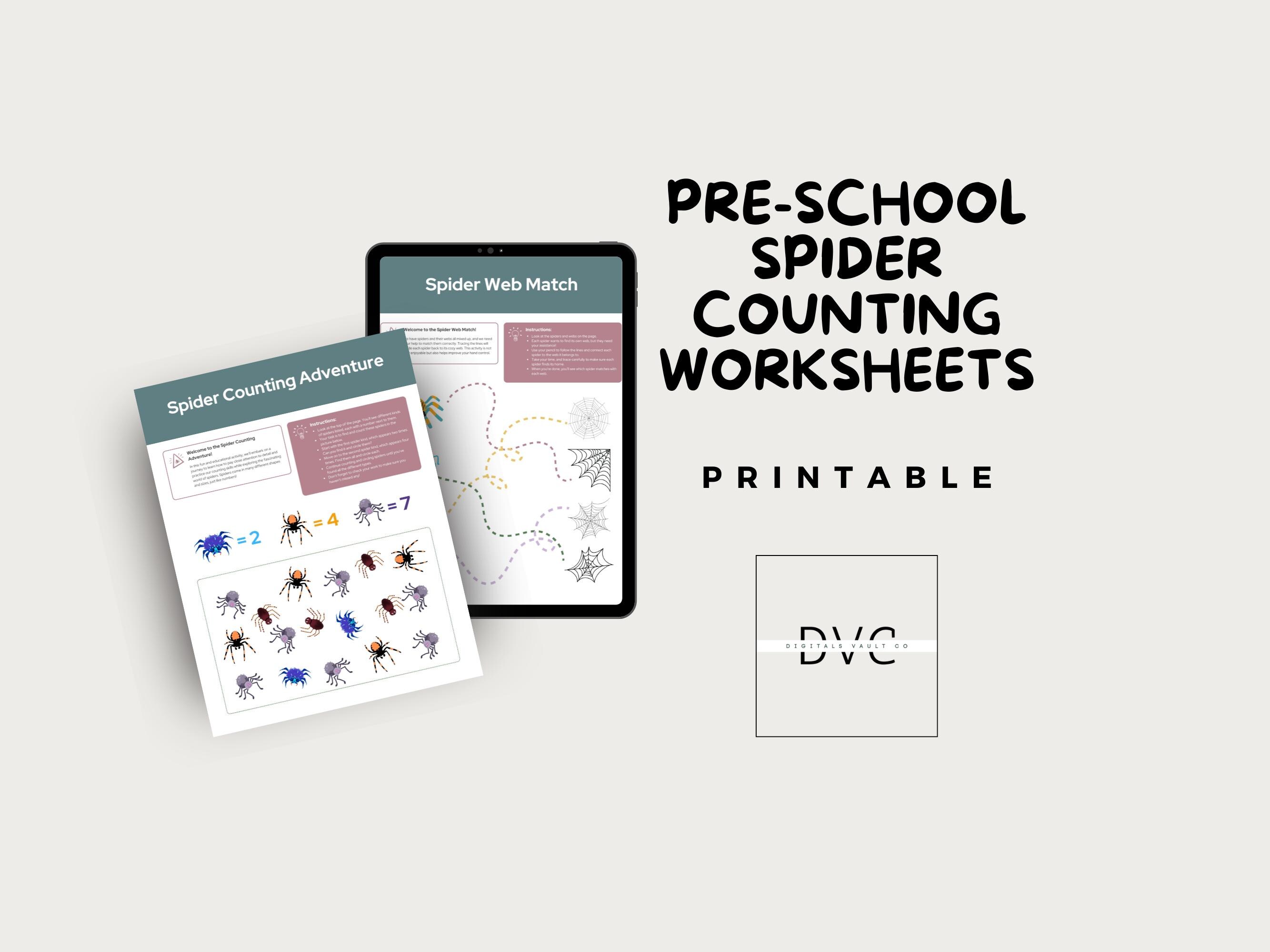 Preschool Spider Counting Adventure Worksheets Printable PDF | Kid ...