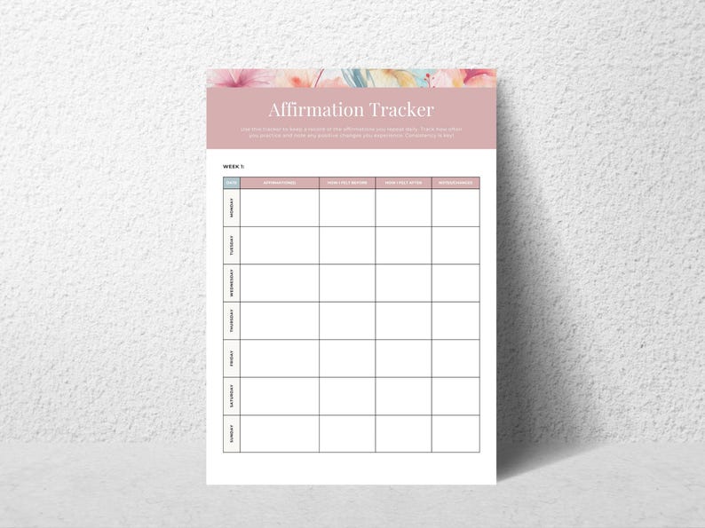 Affirmation Tracker PDF Printable Daily Positive Affirmations Journal ...
