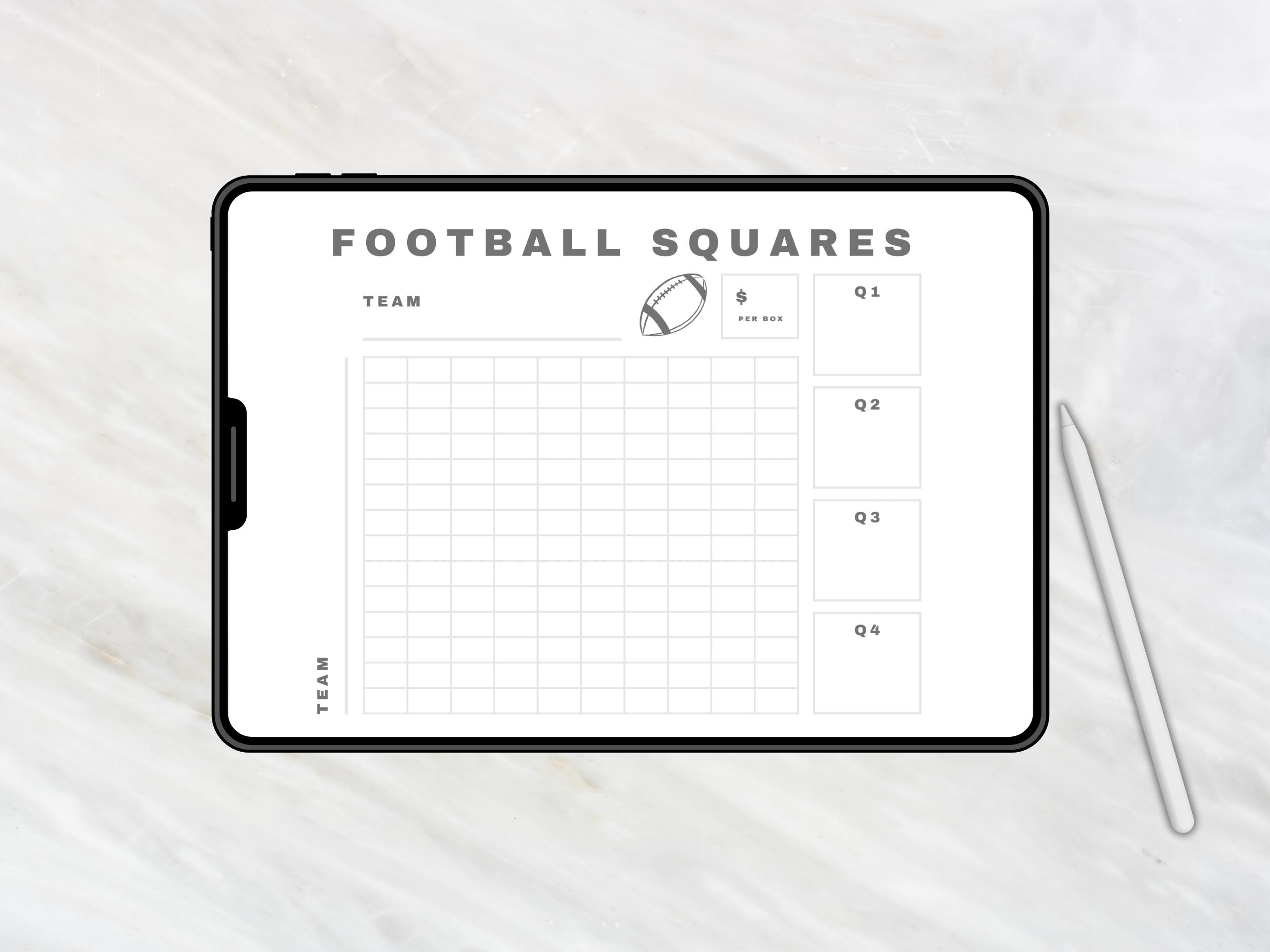Football Squares Chart Printable | Super Bowl Grid | Big Game Pools ...