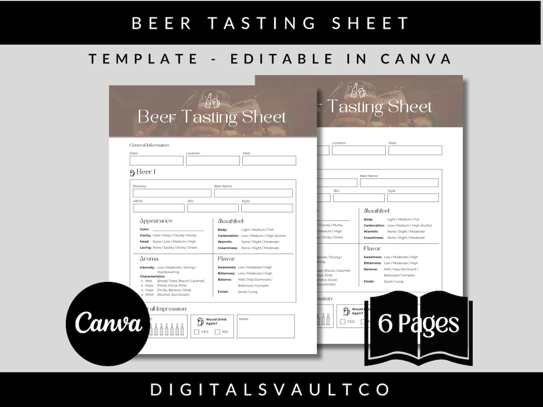 Beer Tasting Sheet Template | Customizable Beer Evaluation Form ...