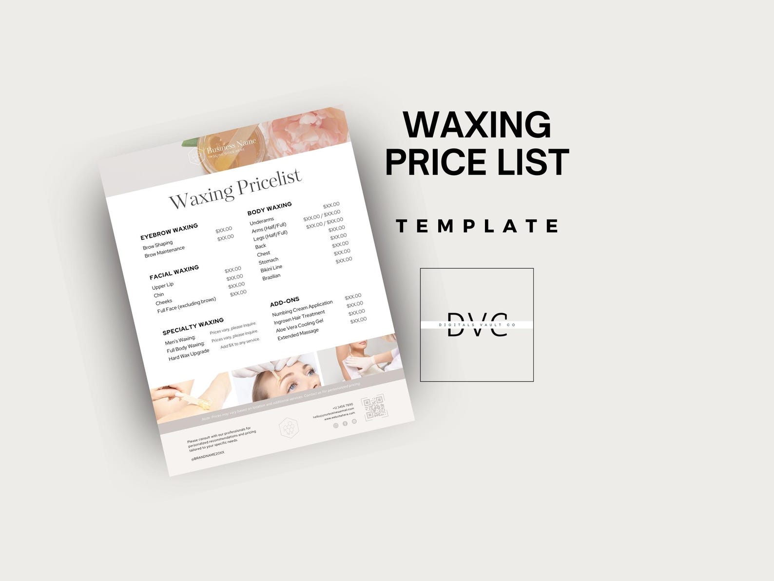Waxing Price List Template: Customizable Salon Service Menu - Etsy