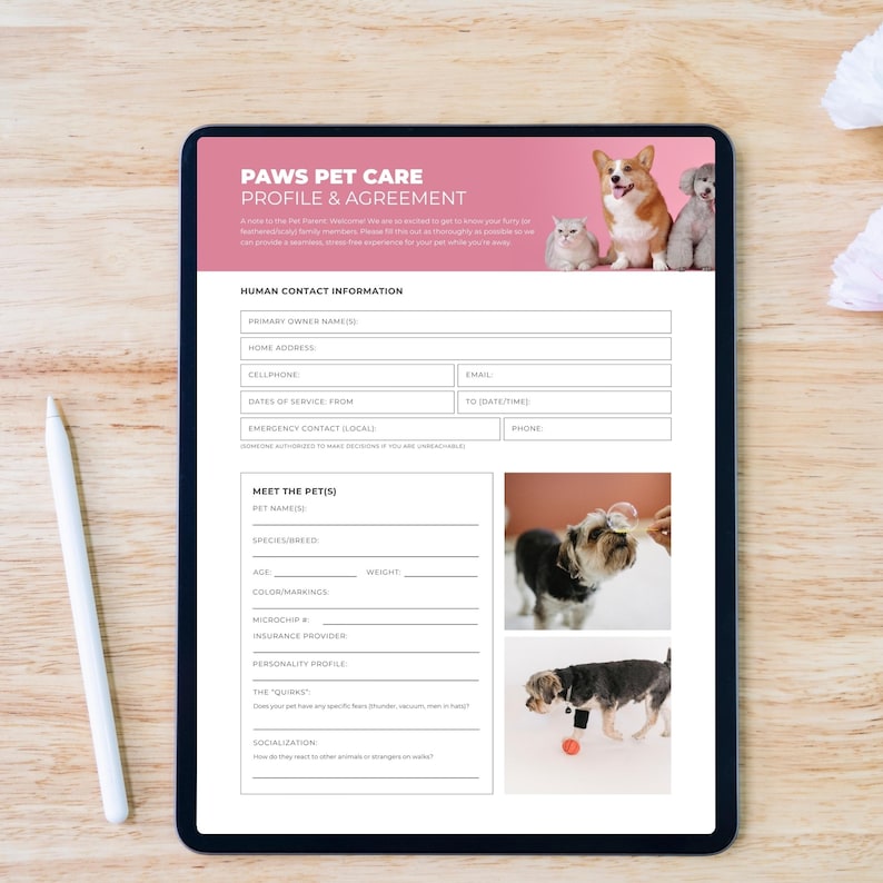 Pet Sitting Intake Form Canva Template Editable Dog Sitter Client ...
