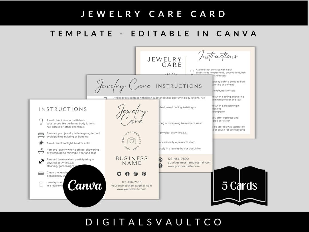 Jewelry Care Card Customizable Template | Jewelry Maintenance ...