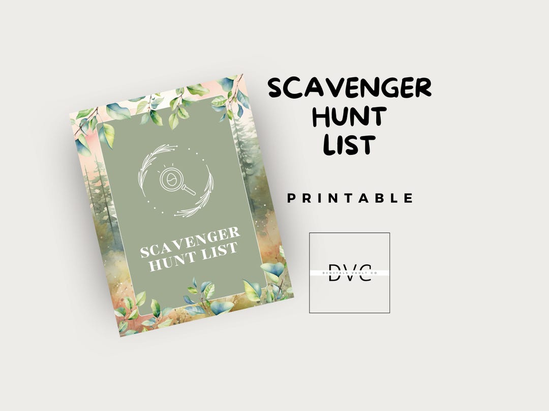 Scavenger Hunt List for Kids PDF Printable Fun Outdoor and Indoor Game ...