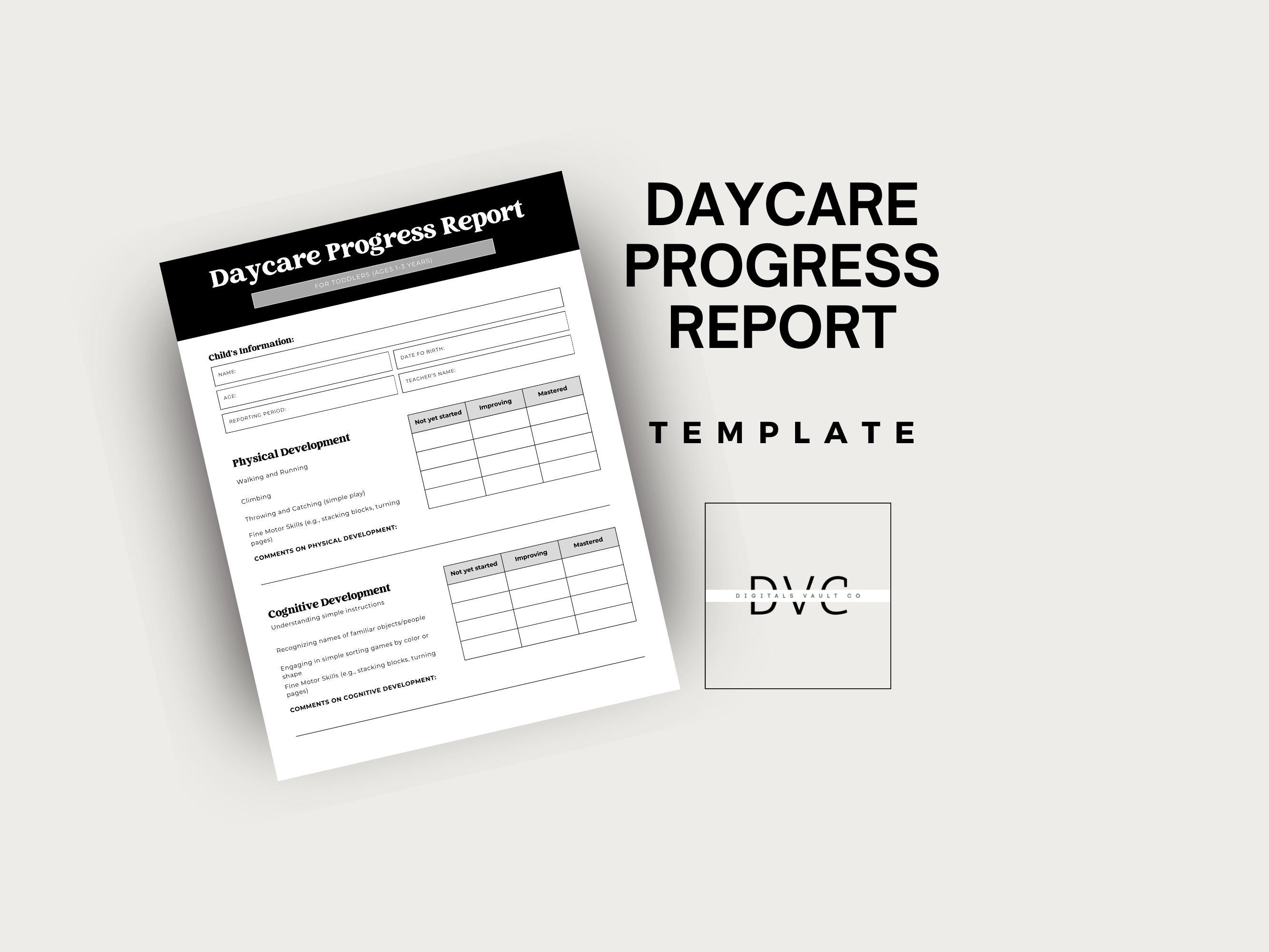 Daycare Progress Report Template | Customizable Kindergarten Child ...