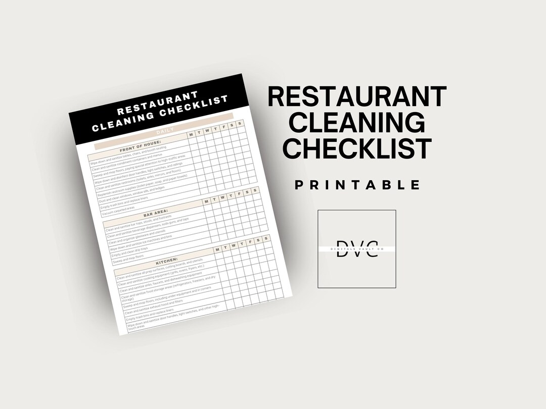 Restaurant Cleaning Checklist PDF Commercial Kitchen Sanitation Daily ...
