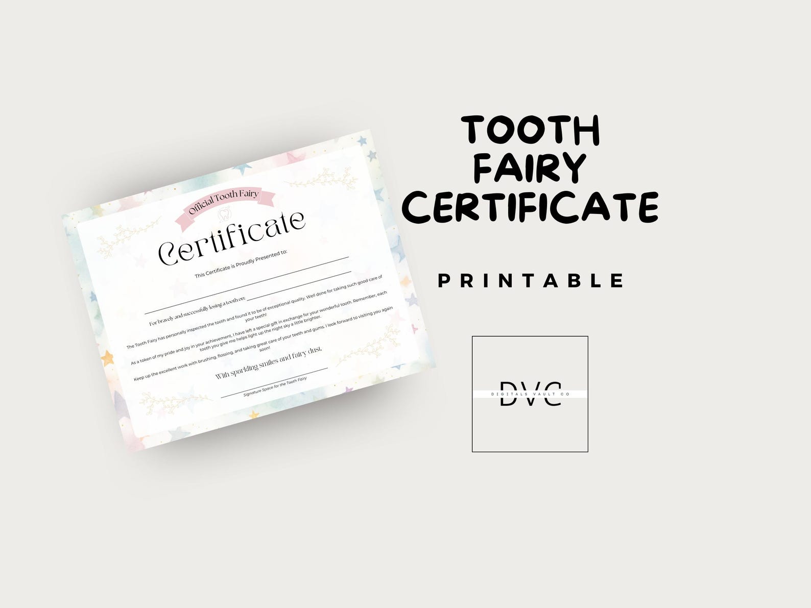 Tooth Fairy Cert Printable PDF | Personalized Magical Reward ...