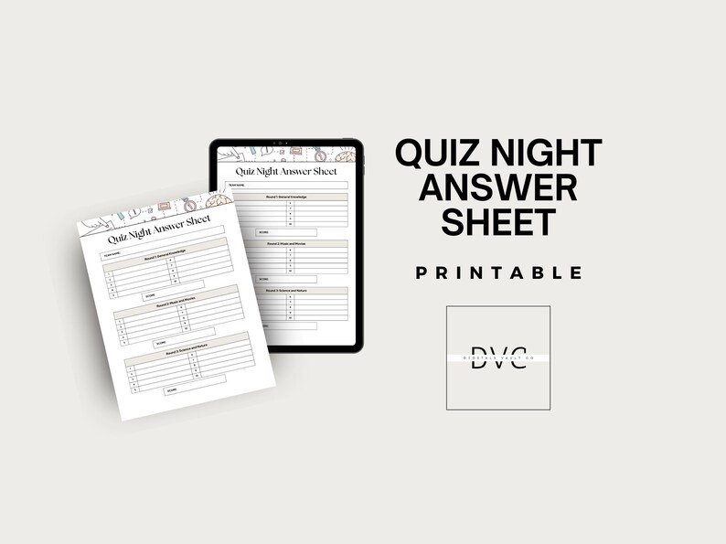 Quiz Night Answer Sheet Printable PDF | Trivia Night Answers Record ...