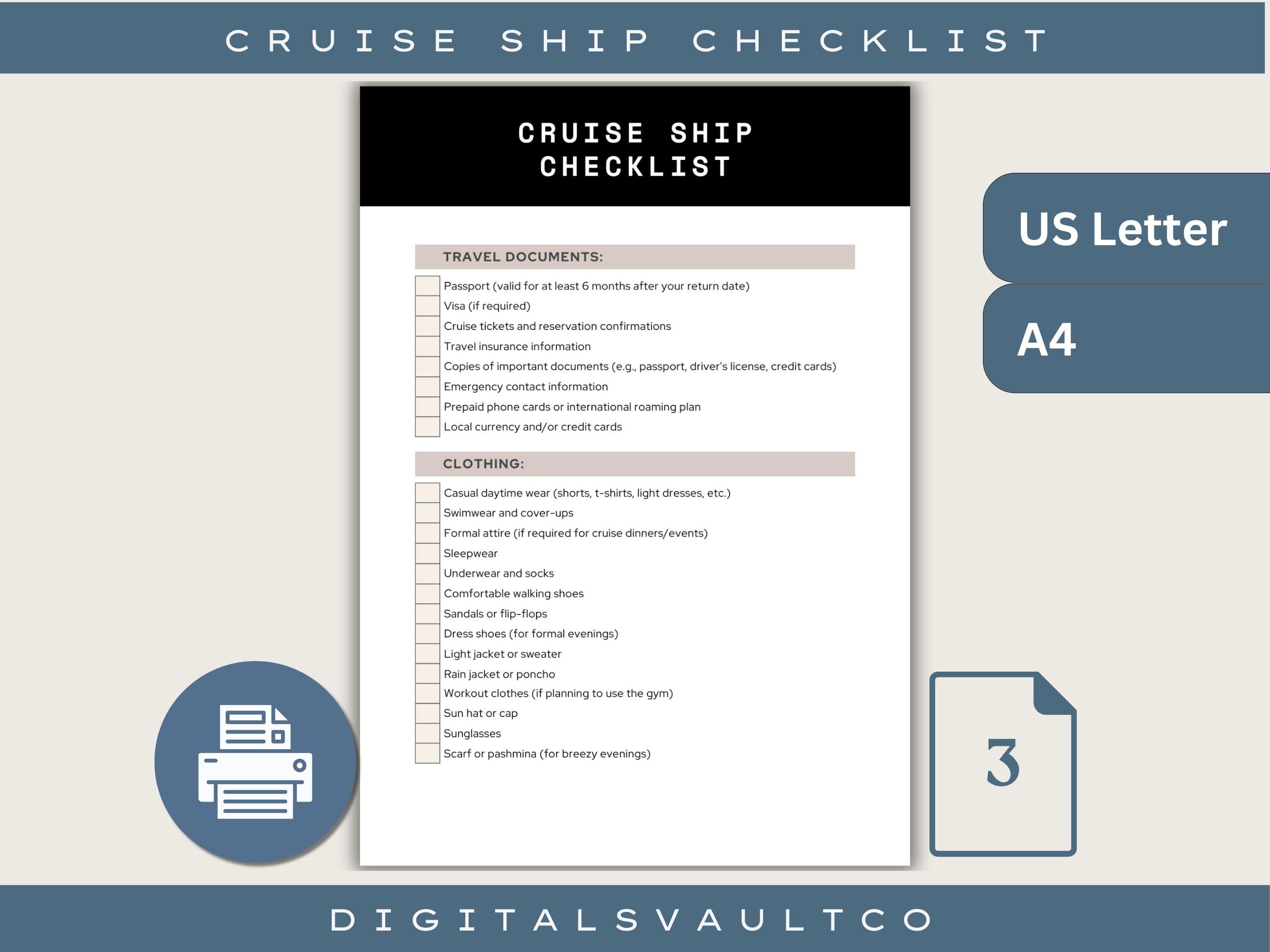 Cruise Ship Checklist Printable PDF | Minimalist Cruise Vacation ...