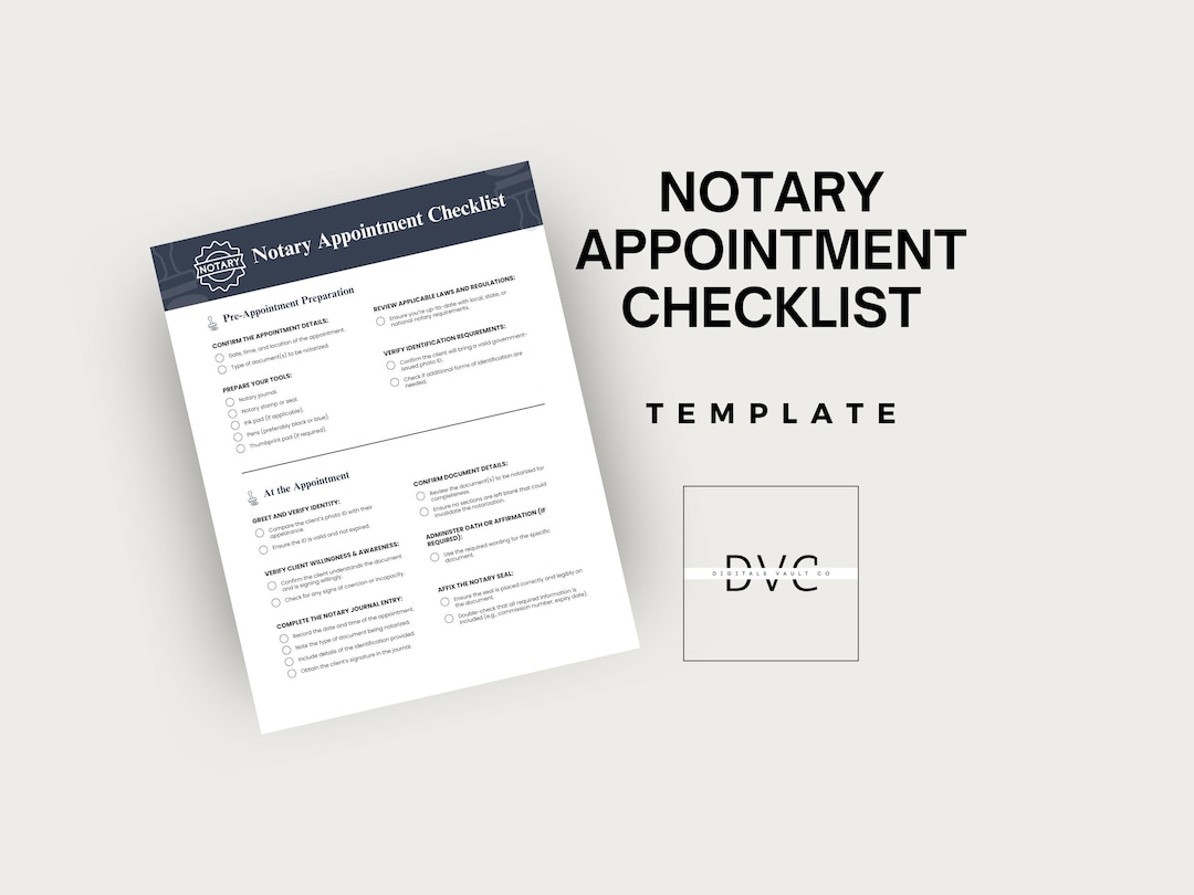 Notary Appointment Checklist Template | Editable Notary Prep Form ...