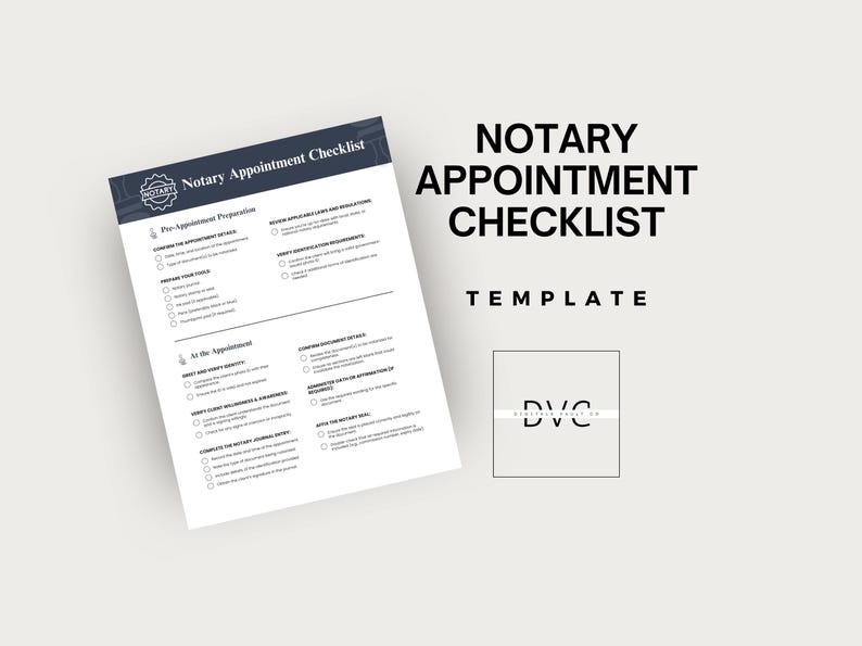 Notary Appointment Checklist Template | Editable Notary Prep Form ...