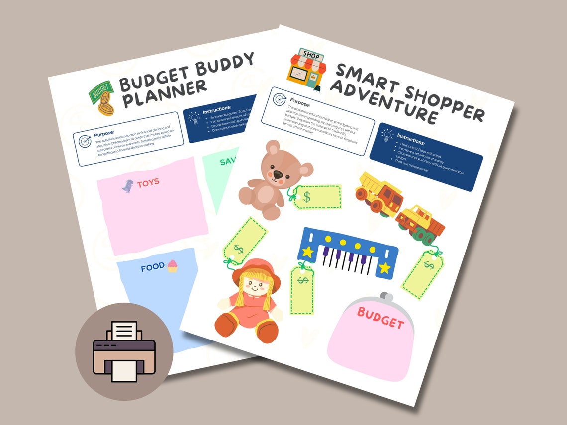 Money Management for Kids Worksheets Minimalist Printable PDF | Kids ...