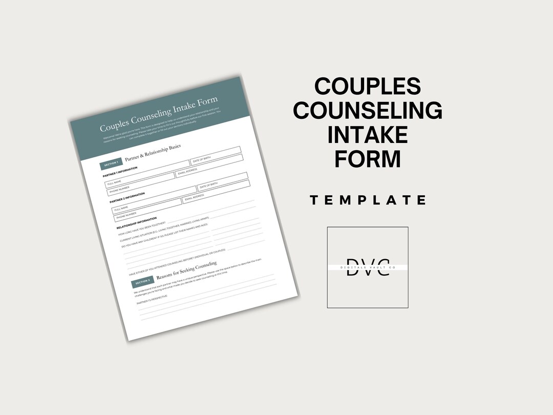 Couples Counseling Intake Form: Editable Relationship Therapy Worksheet ...