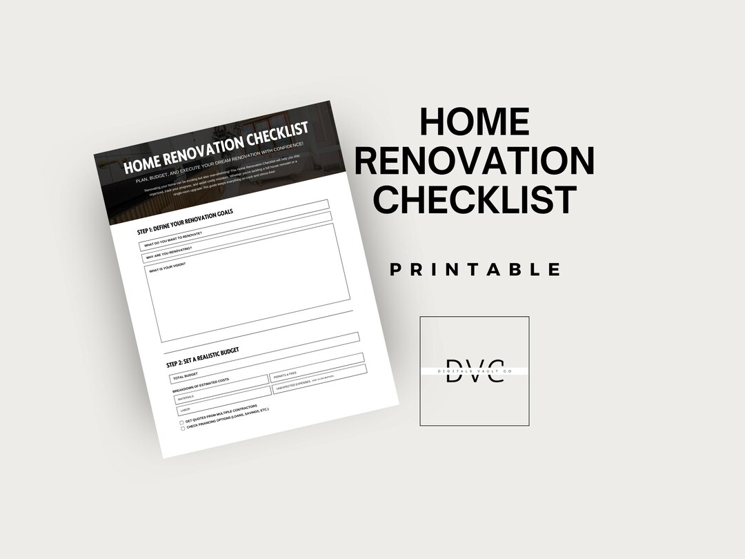 Home Renovation Checklist PDF Printable Remodeling Planner House ...
