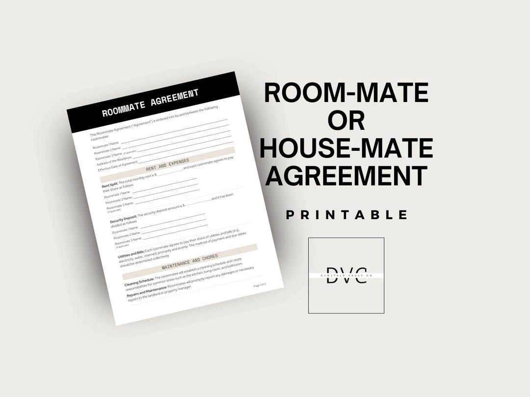 Roommate Agreement Printable | Shared Living Contract and Lease ...