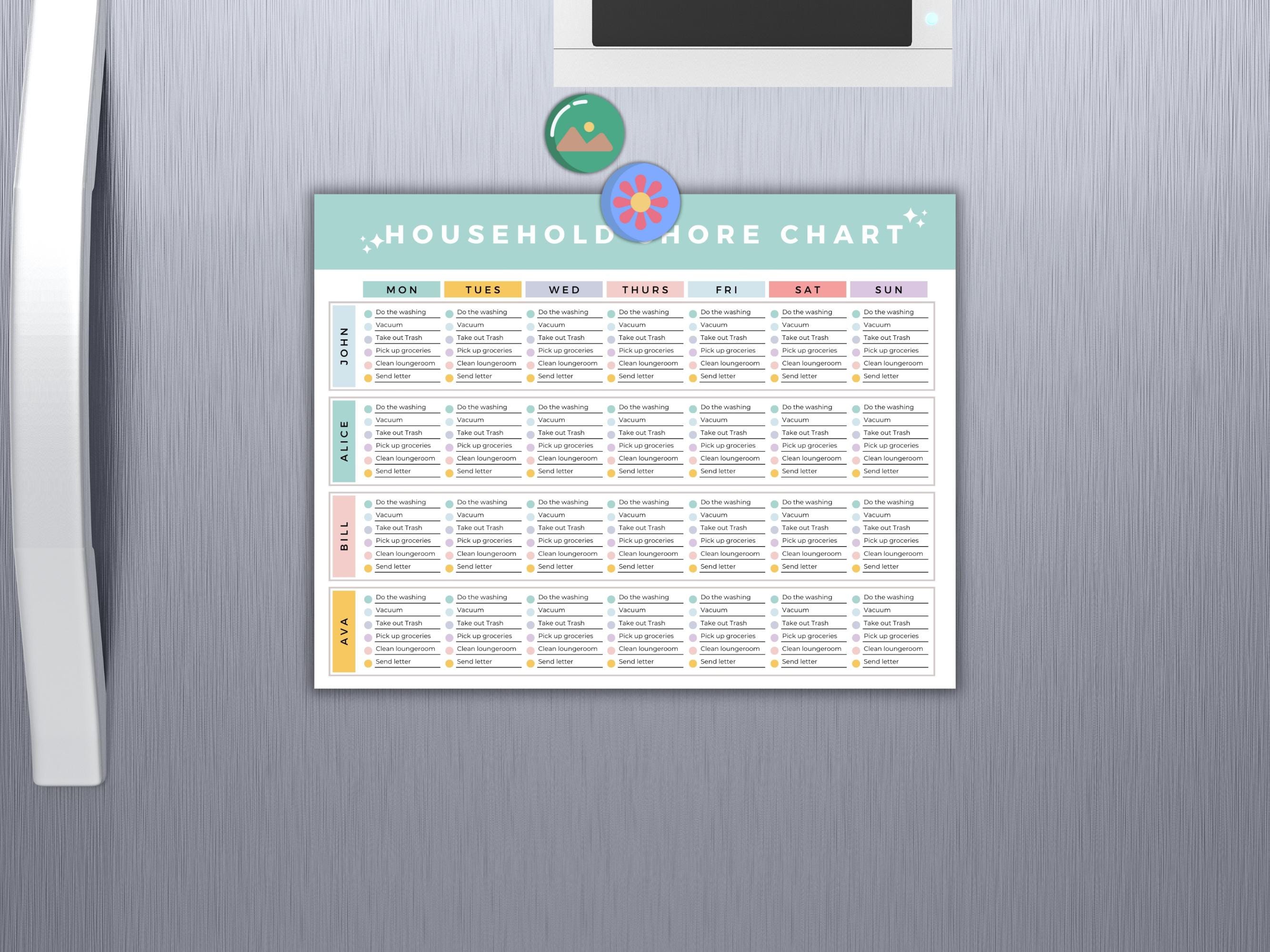 Household Chore Chart Template | Customizable Dorm Chore Organizer for ...