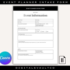 Event Planner Intake Form Template: Client Questionnaire (digital ...