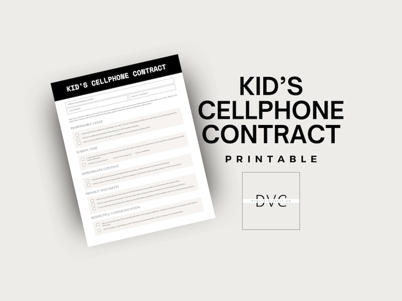 Kid's Cellphone or Mobile Contract Form for Safe and Responsible ...