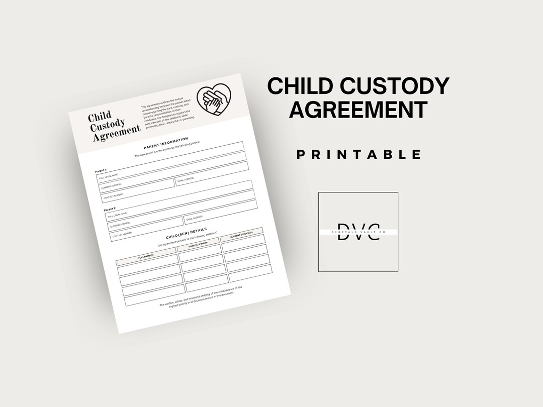 Child Custody Agreement PDF Printable Co Parenting Plan Template for ...