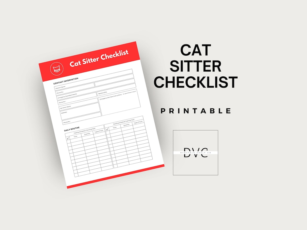 Cat Sitter Checklist Printable | Feline Sitting Routine Instruction ...