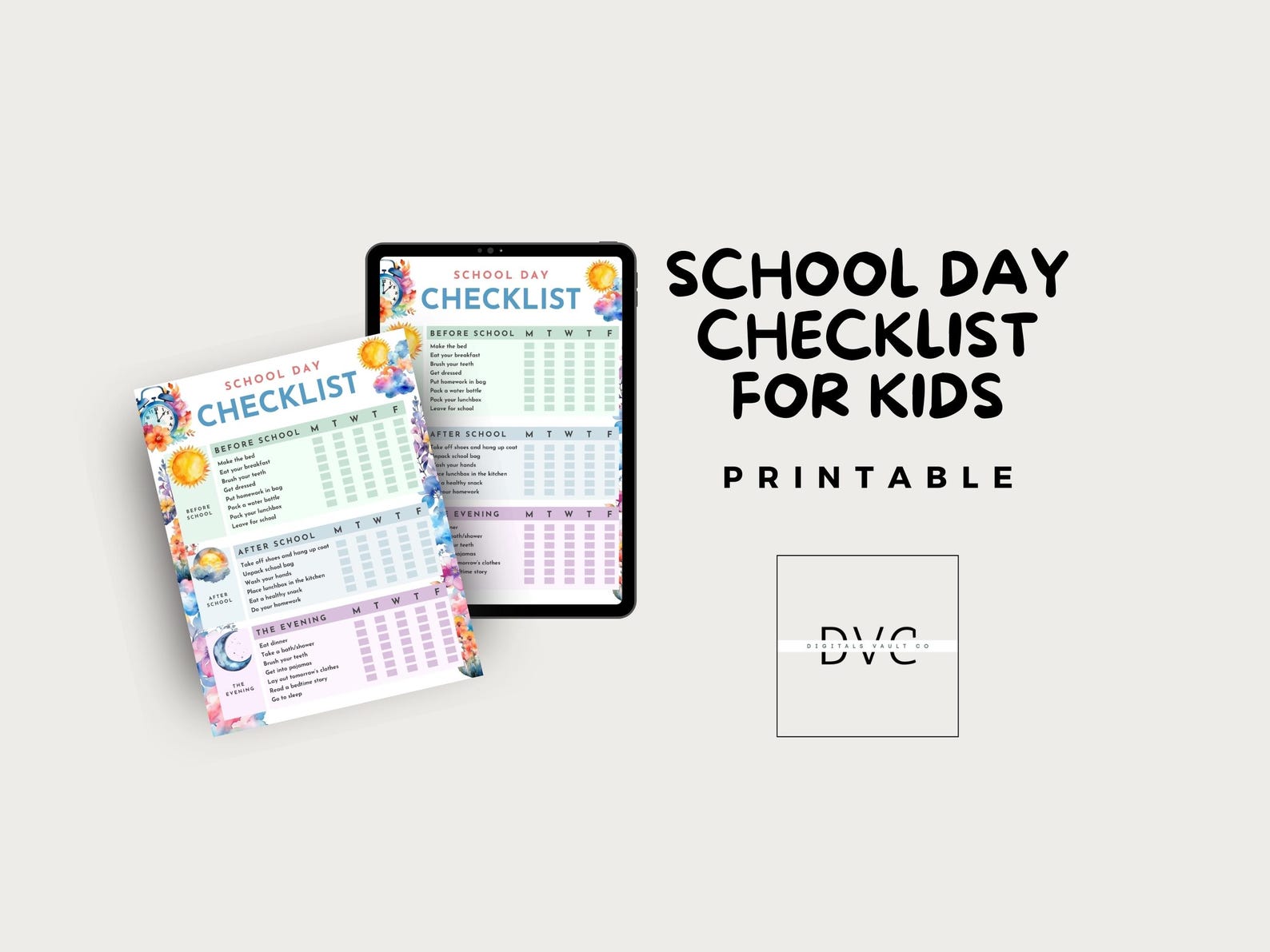 Kids School Day Checklist: Visual Routine Chart (printable PDF) - Etsy