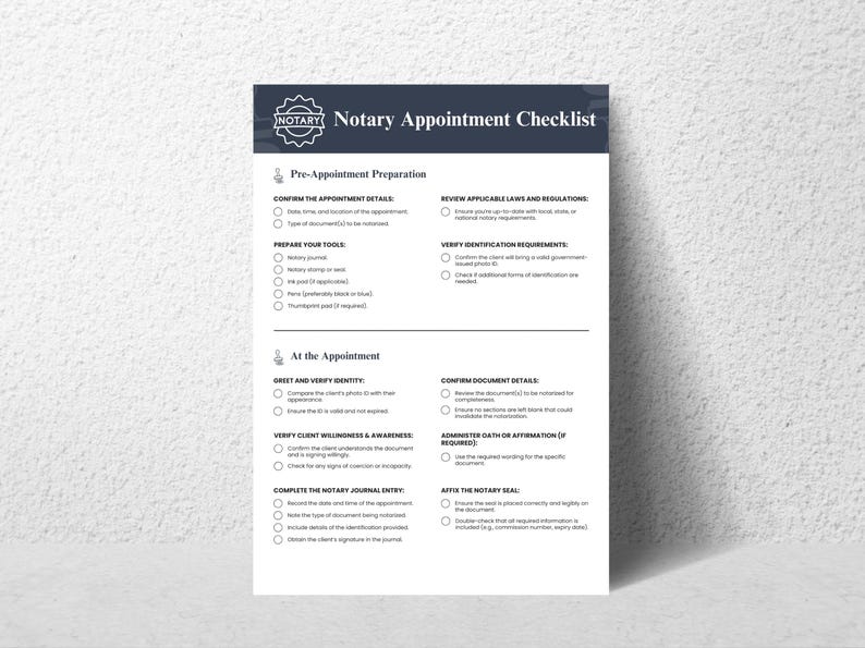 Notary Appointment Checklist Template Editable Notary Signing ...