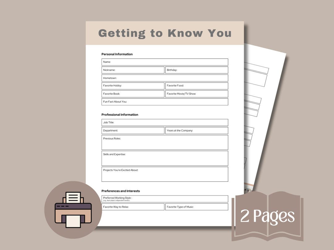 Employee Getting to Know You Form Minimalist PDF Printable | New Hire ...