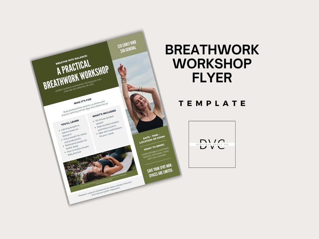 Breathwork Workshop Flyer Template Editable Canva Design Mindfulness ...