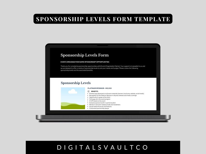 Sponsorship Levels Form Customizable Editable Template | Event Sponsor ...