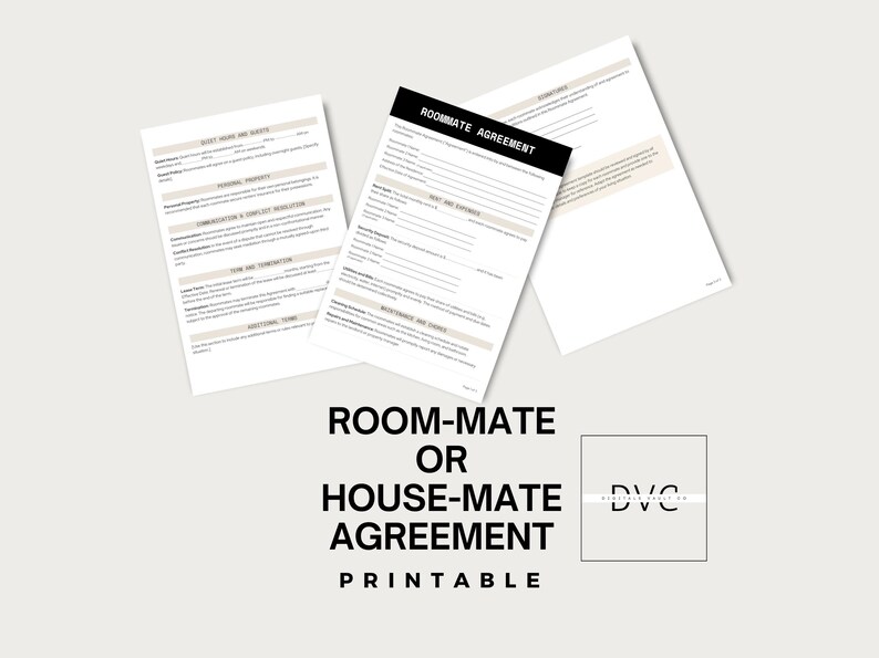 Roommate Agreement Printable | Shared Living Contract and Lease ...