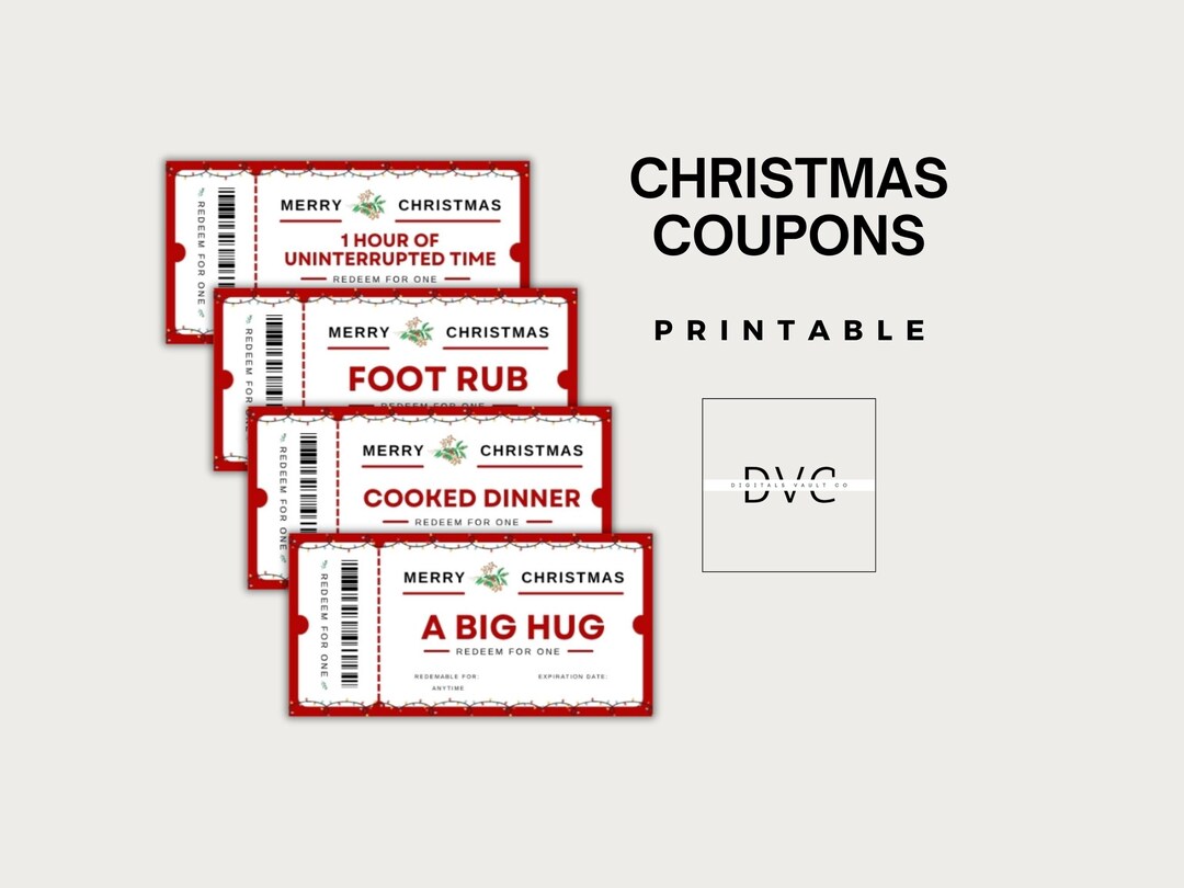 Christmas Coupons Printable - Festive Holiday Vouchers (instant ...