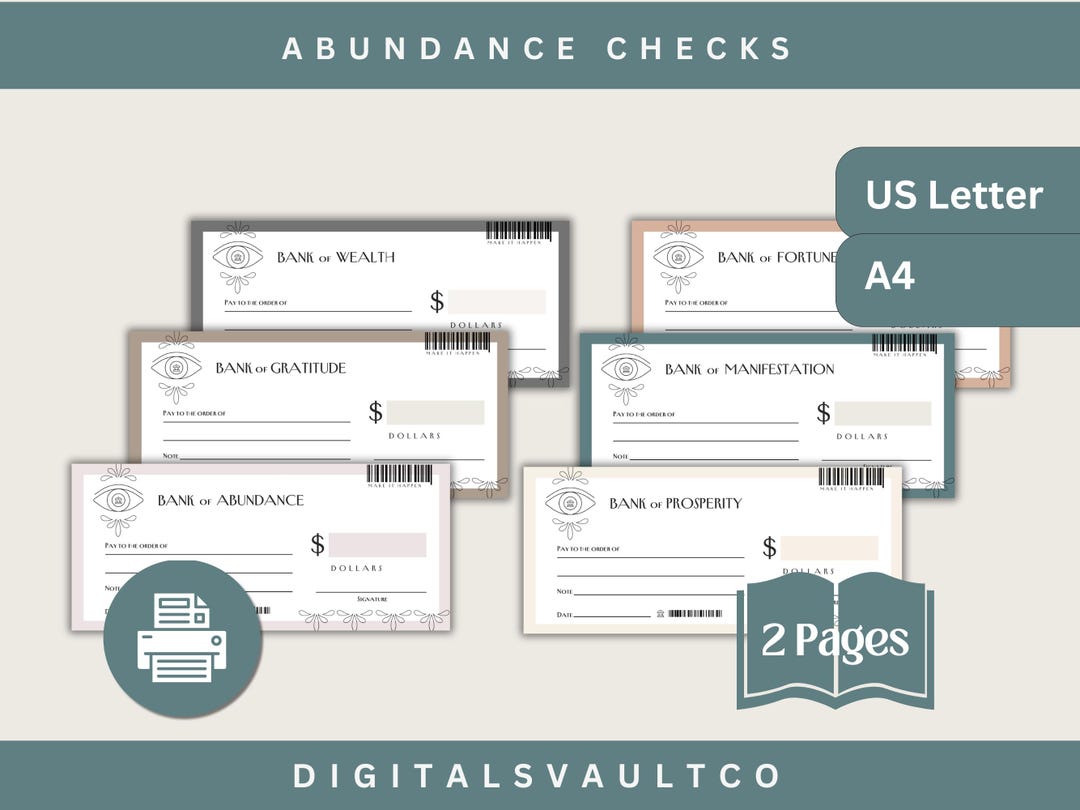 Abundance Checks | Printable Law of Attraction Manifesting Cheques | to ...