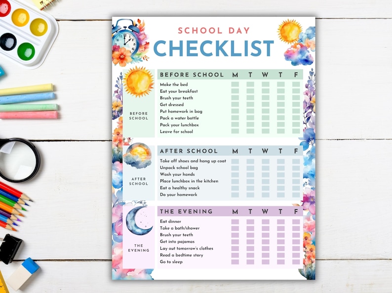 Kids School Day Checklist: Visual Routine Chart (printable PDF) - Etsy
