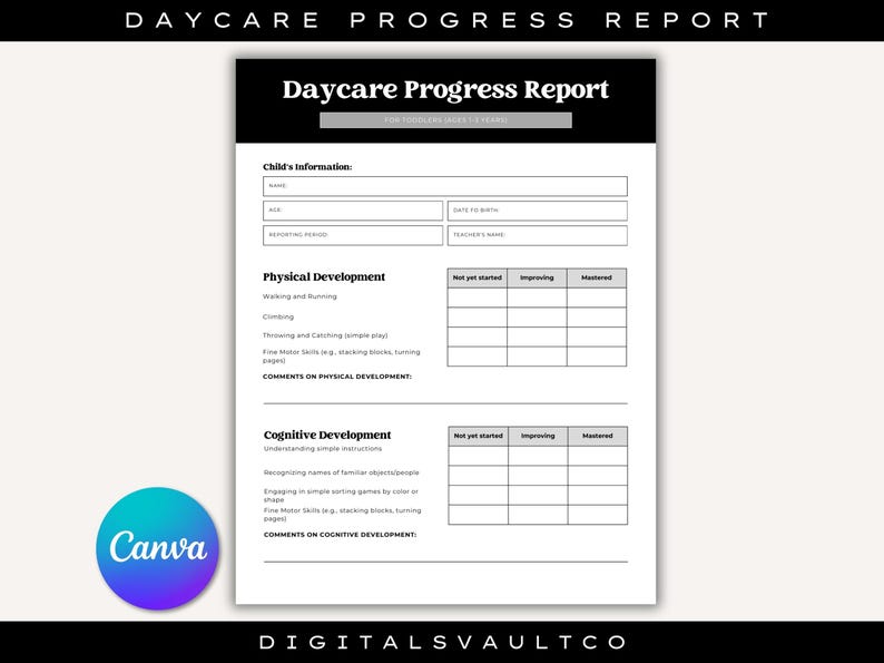 Daycare Progress Report Template | Customizable Kindergarten Child ...