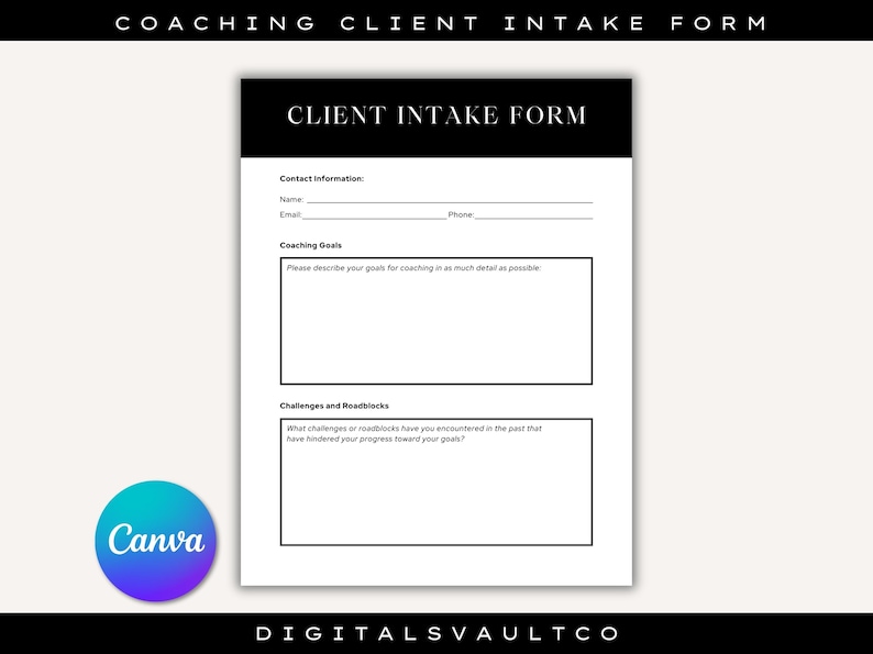 Coaching Client Intake Form Template: Customizable Onboarding (PDF) - Etsy