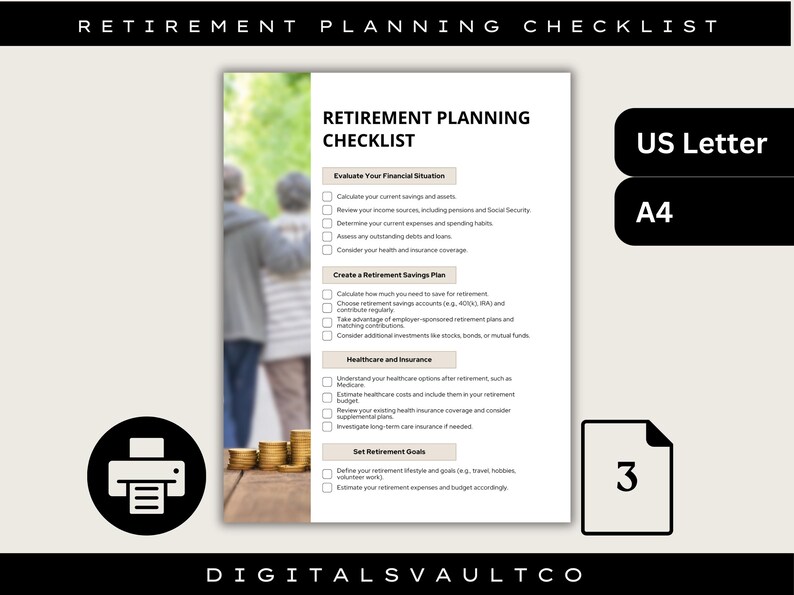 Retirement Planning Checklist Printable PDF | Retirement Goals ...