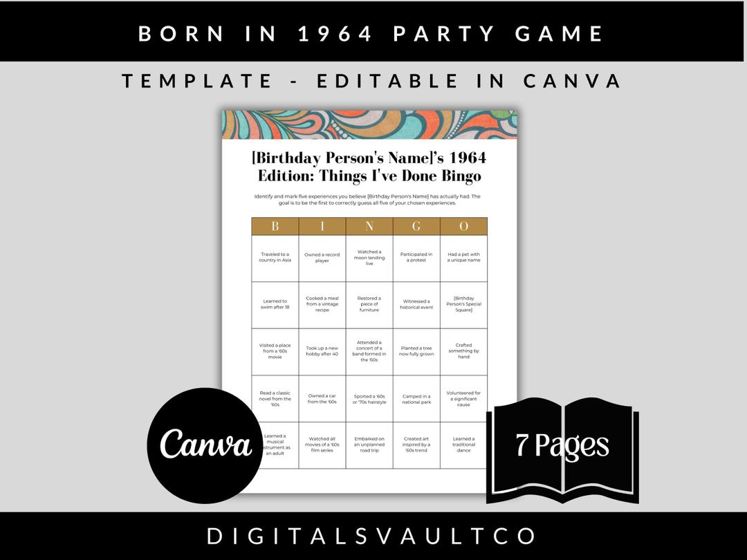 Born in 1964 Party Game Template 60s Trivia, Fun Facts and Nostalgia Perfect Game for 1964 ...
