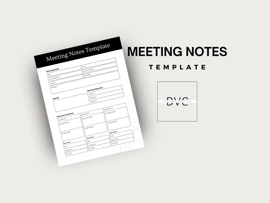 Meeting Notes Template Editable Professional Organizer for Business ...