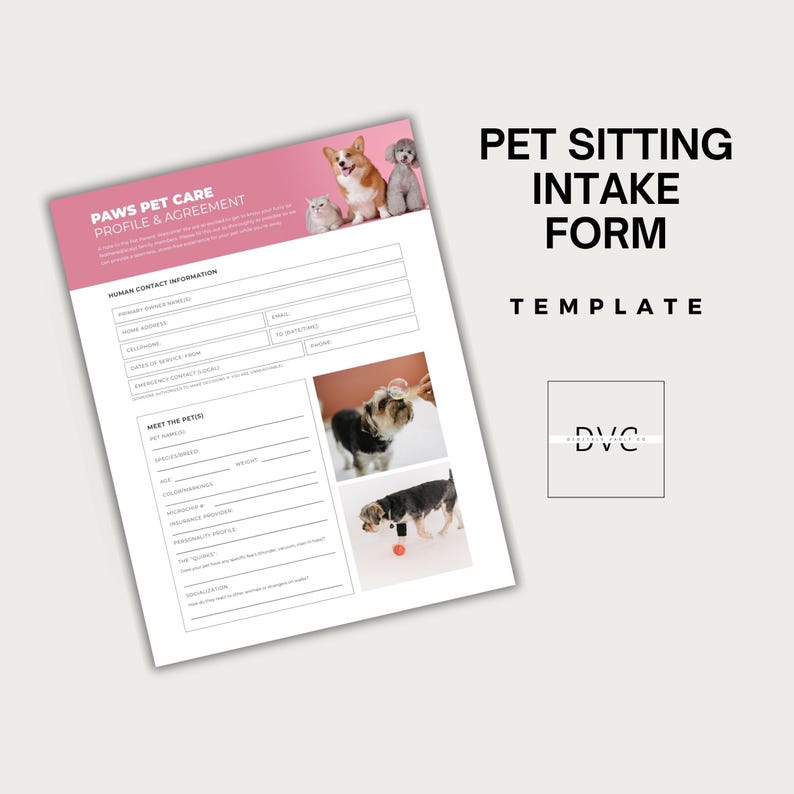 Pet Sitting Intake Form Canva Template Editable Dog Sitter Client ...