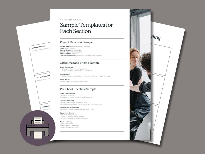 Photo Shoot Planner Minimalist Printable PDF Photography Planner Photo ...