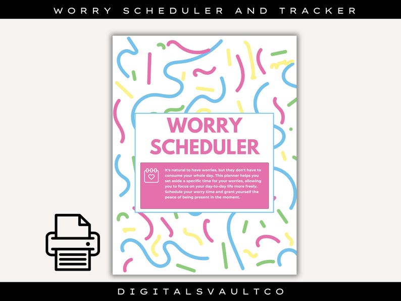 Worry Scheduler Printable | Mental Health Planner for Daily Worry ...