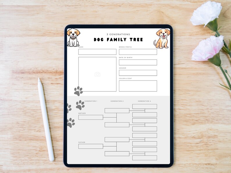 Pet Family Tree Chart PDF Printable Cute Pet Ancestry and Lineage ...